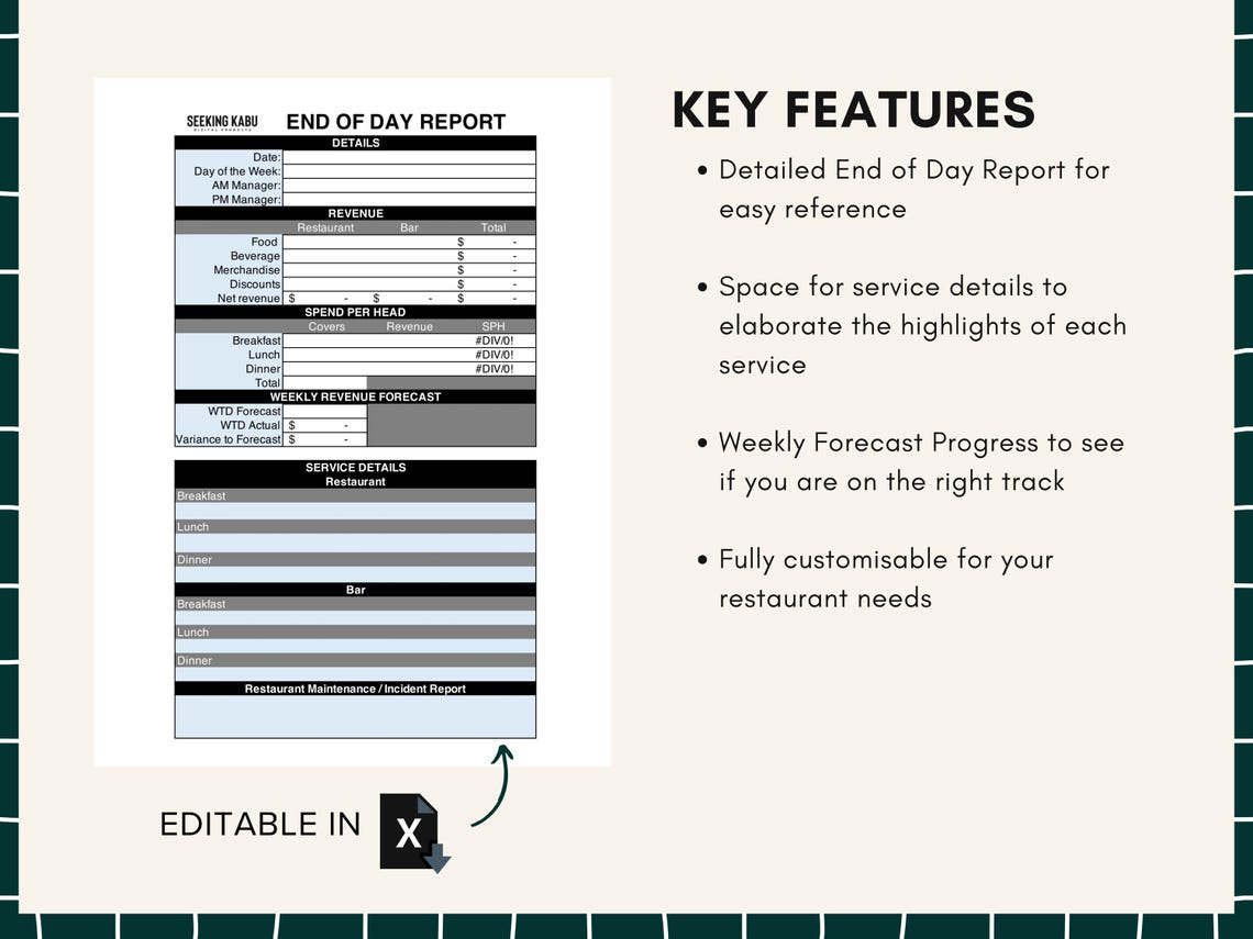 Restaurant End of Day Report, Daily, Weekly, Restaurant, Bar, and Cafe ...