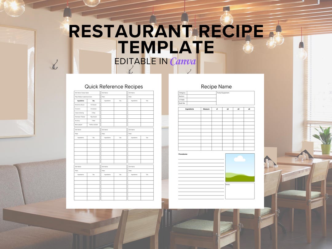 Restaurant Recipe Card and Quick Reference Recipe Template, Canva ...