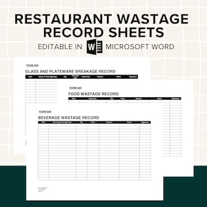 Wastage Record Sheets for Food, Beverage Glass and Plate Breakage Log ...