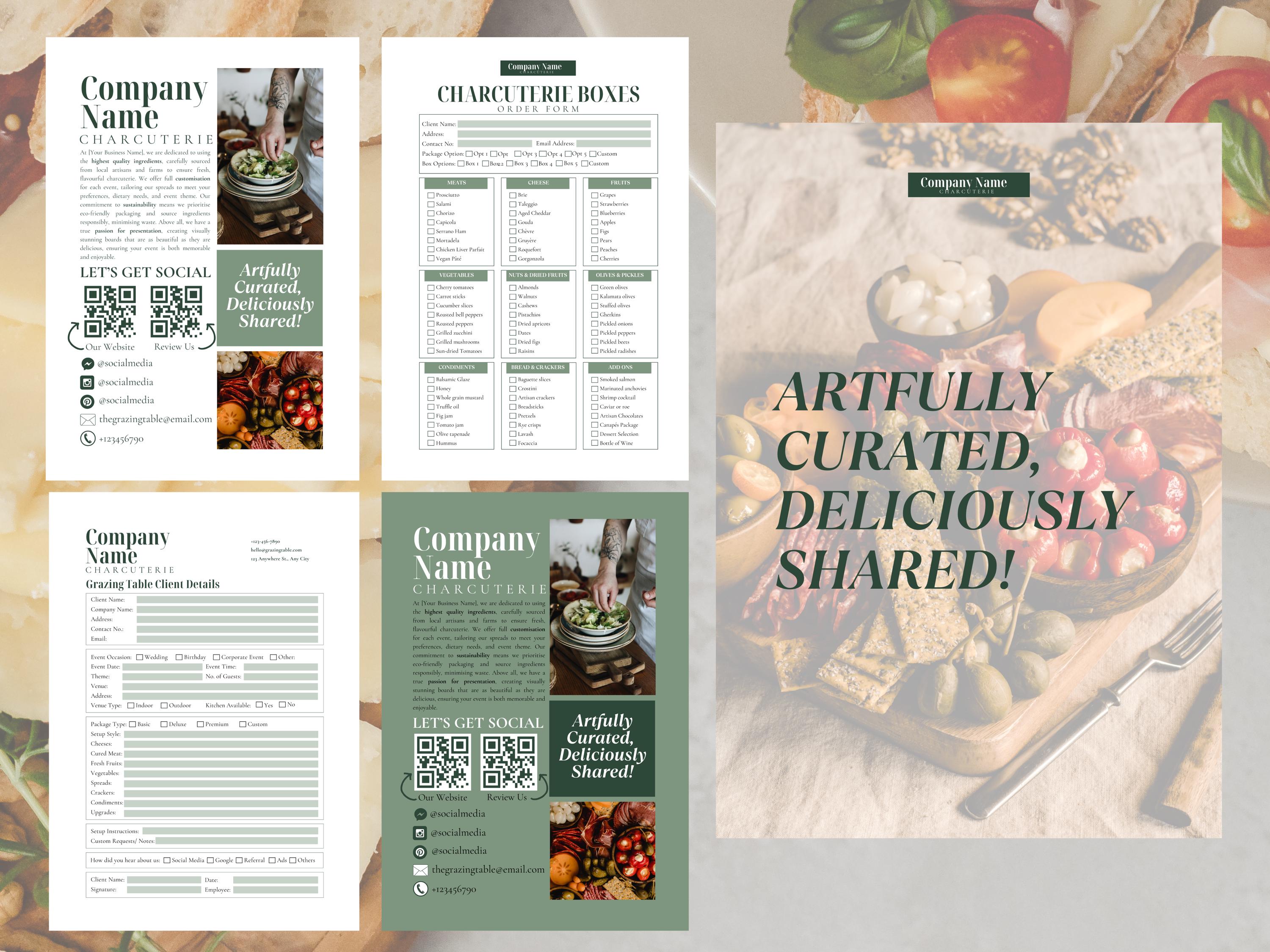 Editable Charcuterie Business Template Bundle Menu Invoice Contract ...