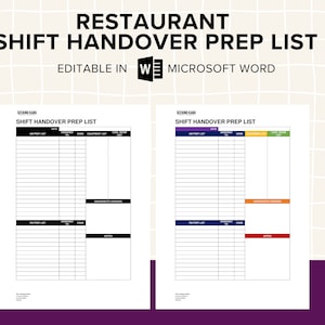 Kitchen Shift Handover Prep List, Notes Fot Chefs, Restaurant and Cafe ...