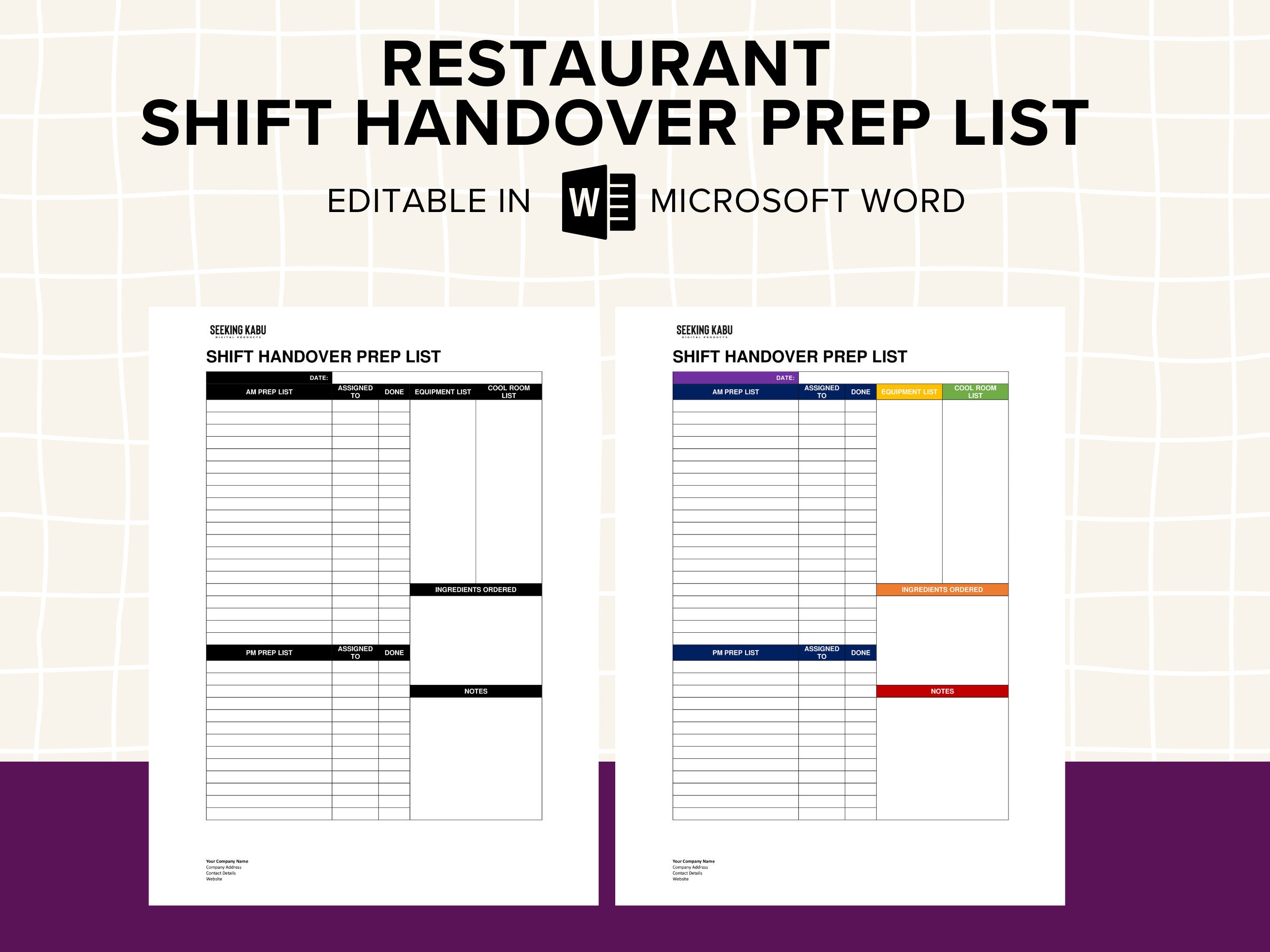 Kitchen Shift Handover Prep List, Notes Fot Chefs, Restaurant and Cafe ...
