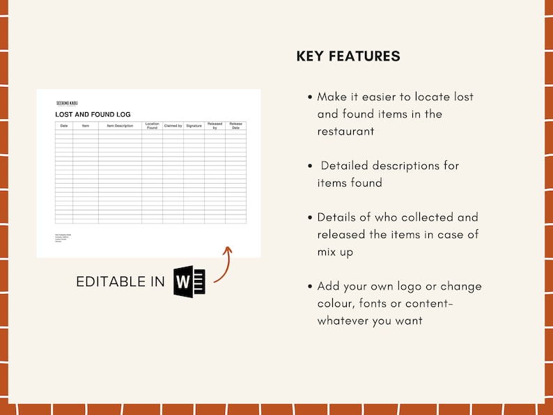 Lost and Found Log; Tracker; Customisable, Editable Templates; PDF, MS ...