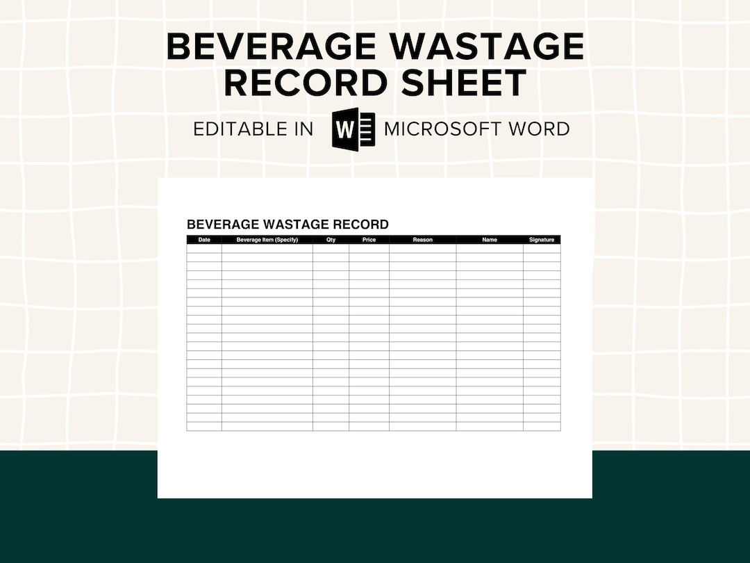 Restaurant Beverage Wastage Tracker, Drink Waste Tracking Sheet, Bar ...