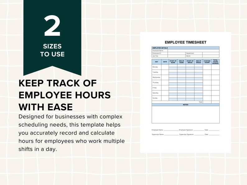 Printable Weekly Time Sheet, Split Shift, Employee Timesheet Log Form ...