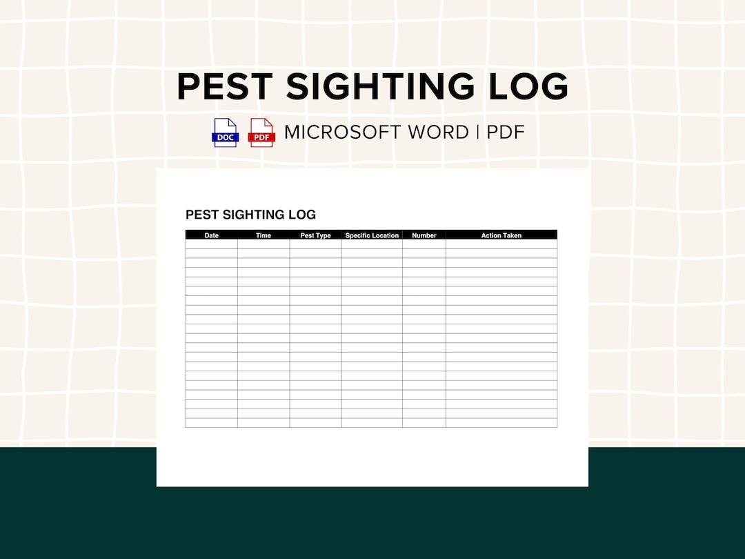 Editable Pest Sighting Log, Pest Control Sheet, Pest Tracking Form ...