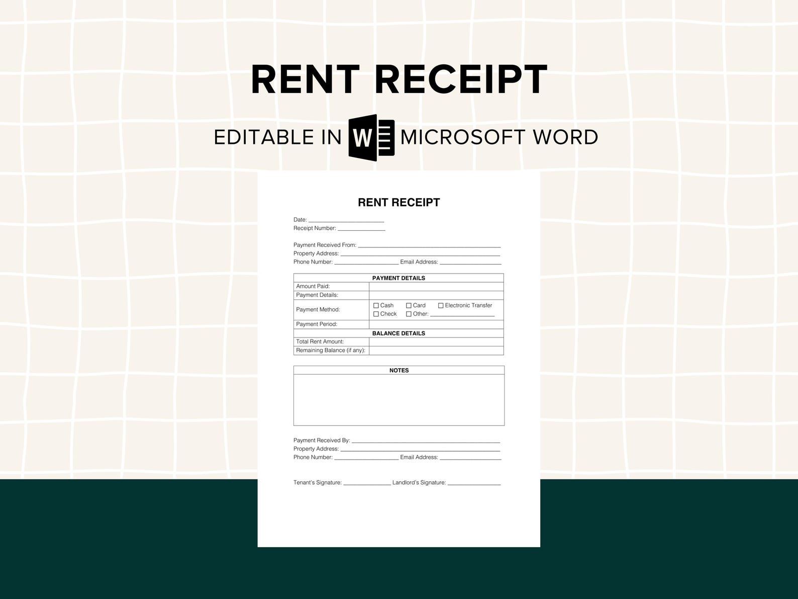 Landlord Rent Receipt Template, Printable Tenant Rental Receipt, Editable Rent Payment Receipt ...