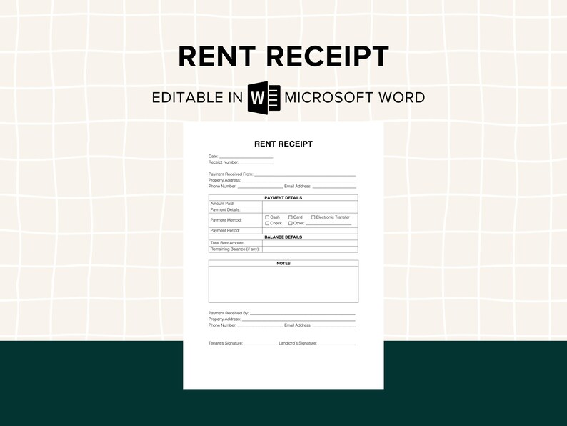 Landlord Rent Receipt Template, Printable Tenant Rental Receipt ...