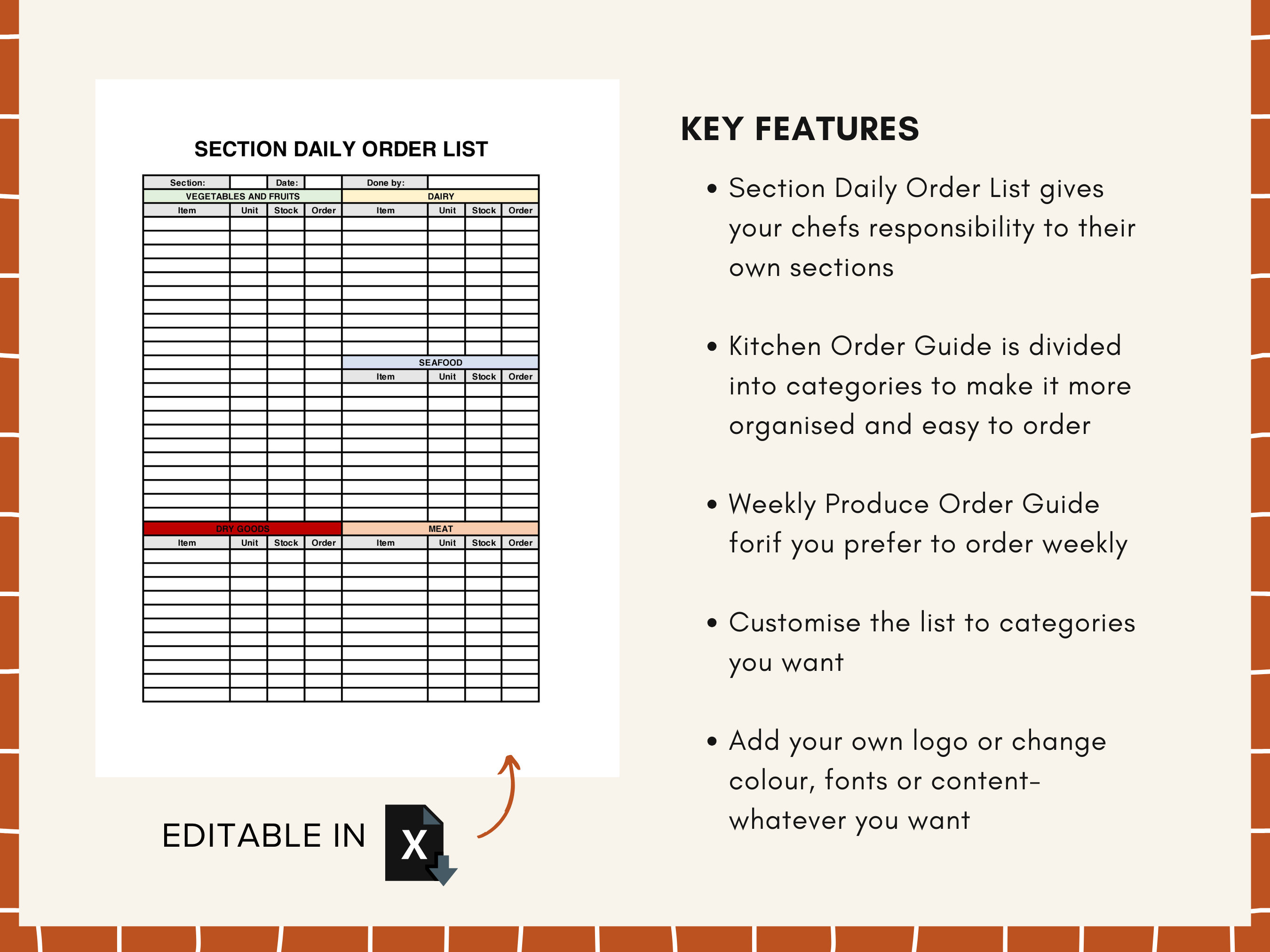 Kitchen Produce Order List, Guide, Section List, Daily, Weekly ...