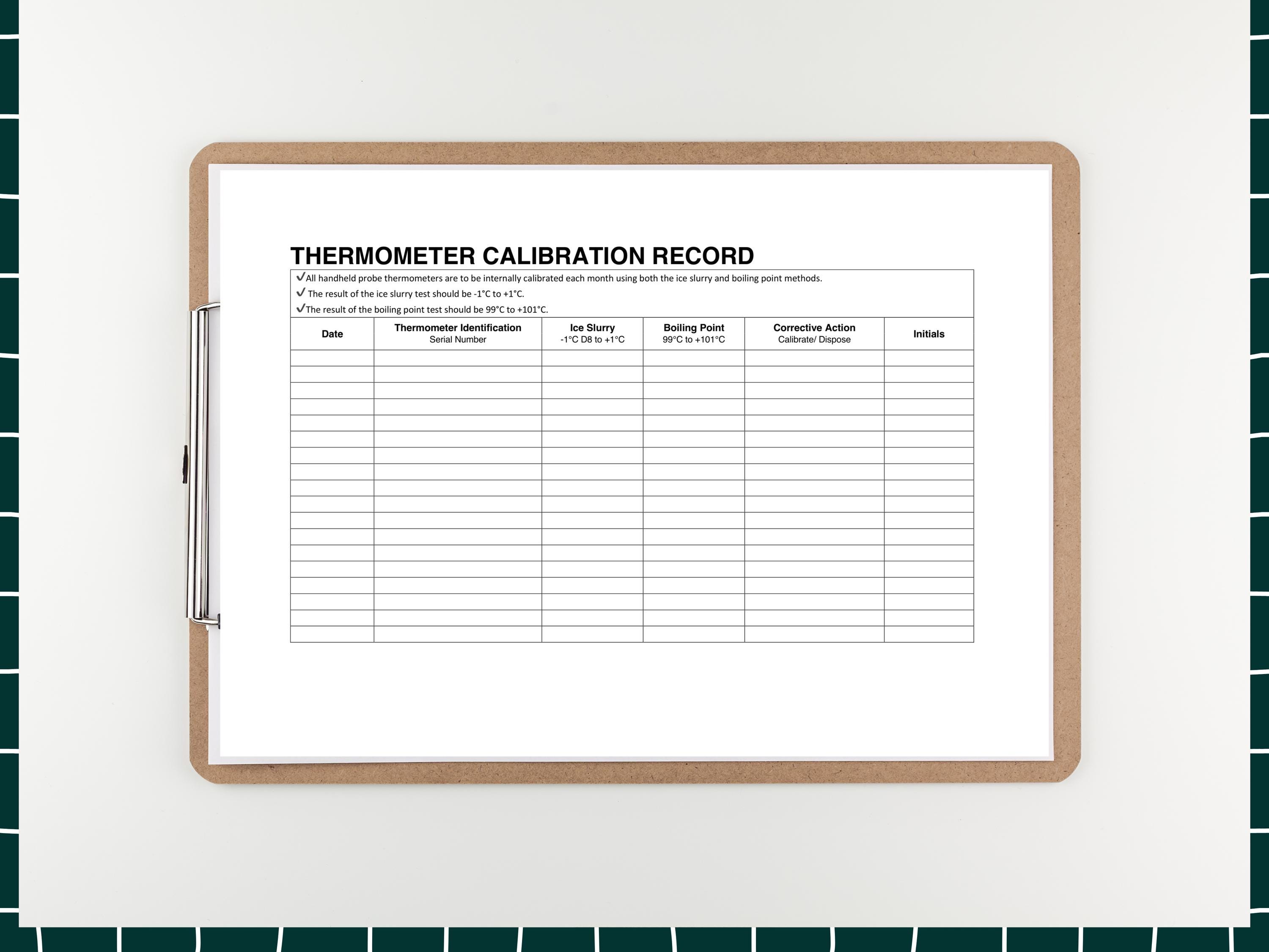 Thermometer Calibration Log Template, Editable HACCP Calibration Form ...