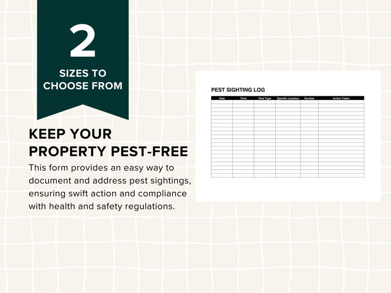 Editable Pest Sighting Log, Pest Control Sheet, Pest Tracking Form ...