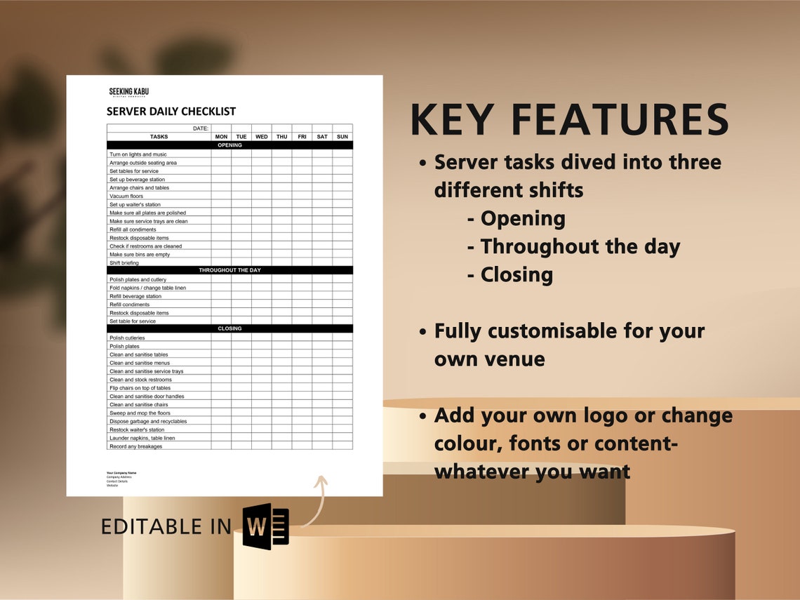 Server Daily Checklist; Restaurant; Cafe; New Hire Training, Mis En ...