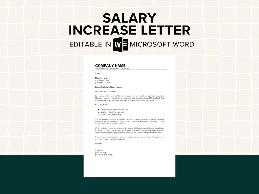 Salary Increase Letter - Editable Microsoft Word Template, HR Tool ...