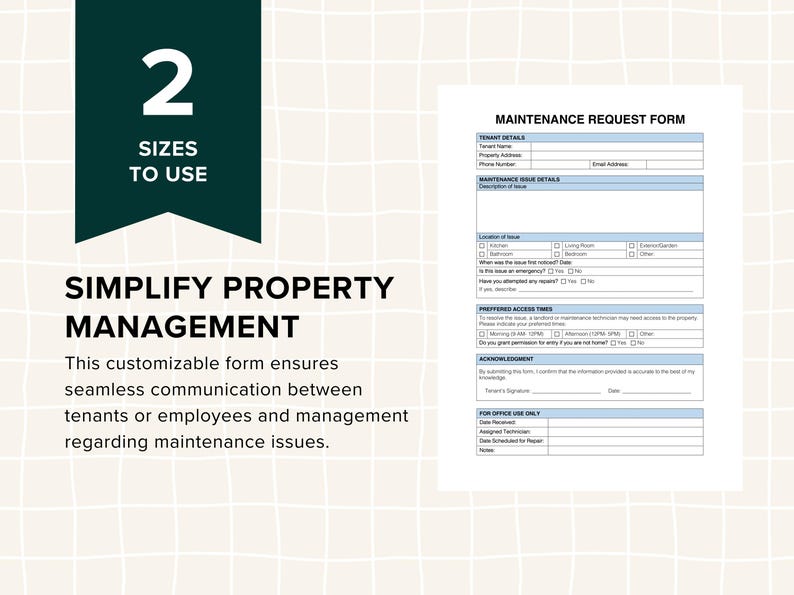 Editable Maintenance Request Form Template, Printable Tenant Repair Log ...