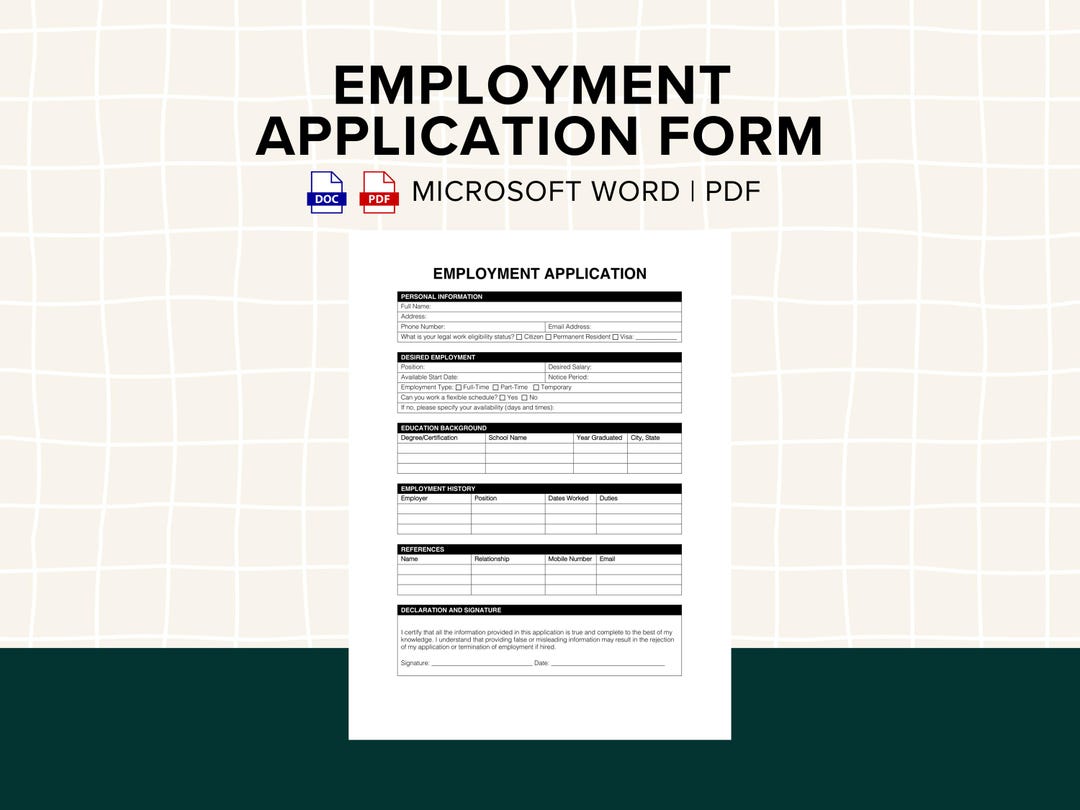 Employment Application Template, Job Candidate Application, Printable ...