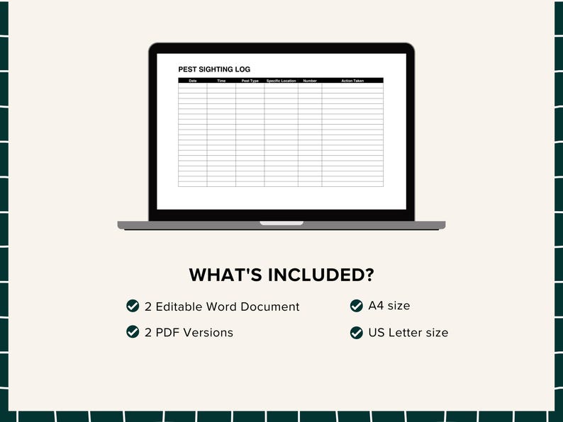 Editable Pest Sighting Log, Pest Control Sheet, Pest Tracking Form ...