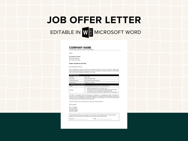 Job Offer Letter Template, New Hire Document, Employment Offer Letter ...