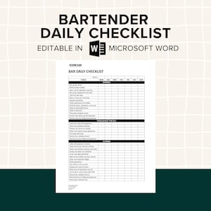Bar Daily Operating Checklist Opening Side Work Closing for Restaurant and Bars Training List ...