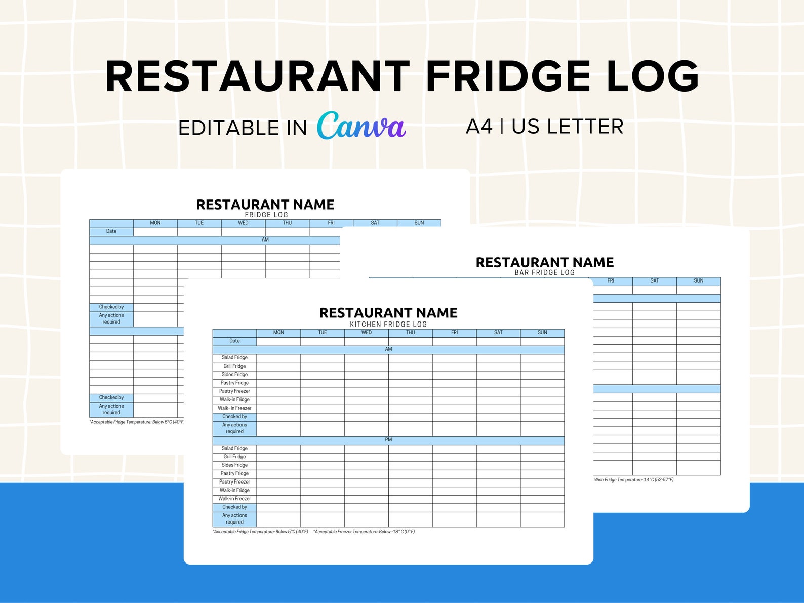 Restaurant Fridge Temperature Log, Commercial Kitchen and Bar, AM and ...