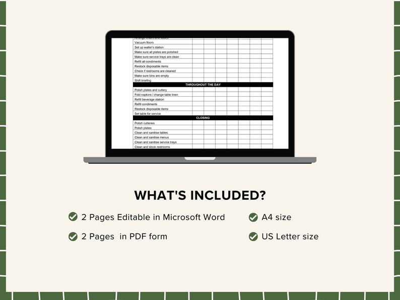 Server Daily Checklist Restaurant Cafe New Hire Training, Mis En Place ...