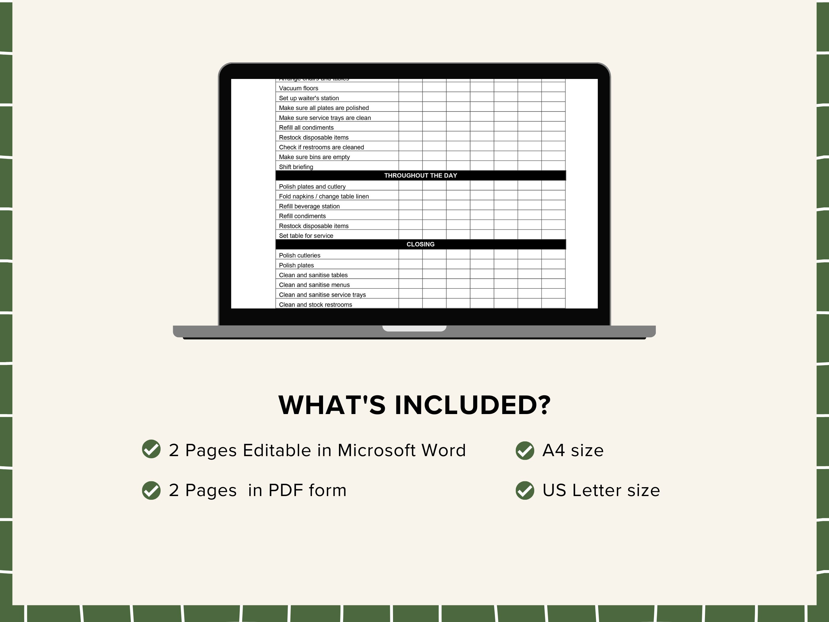 Server Daily Checklist Restaurant Cafe New Hire Training, Mis En Place ...