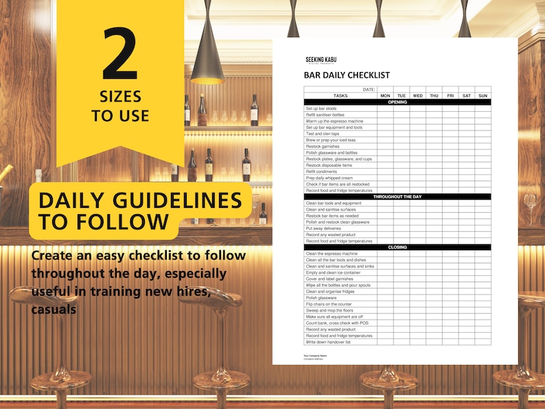 Bartender Daily Checklist: Restaurant Bar Guidelines; New Hire Training ...