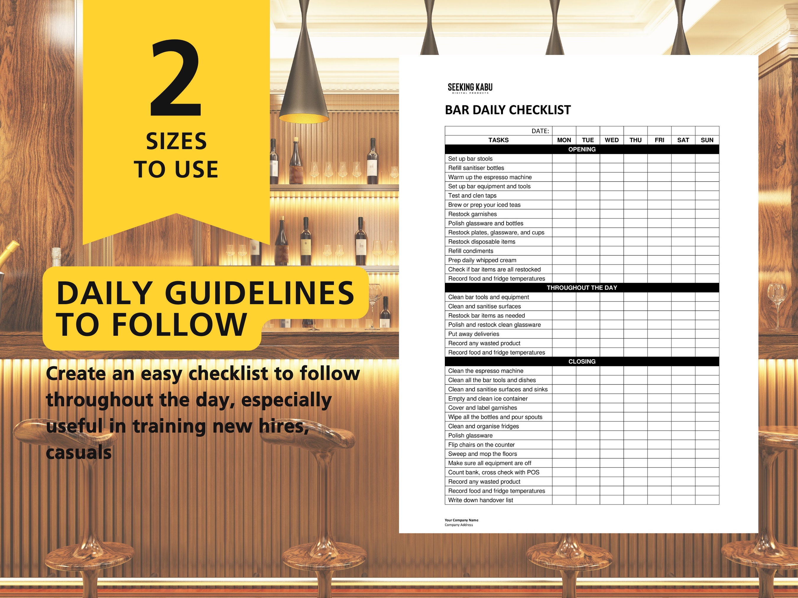 Bartender Daily Checklist: Restaurant Bar Guidelines; New Hire Training, Mis En Place - Etsy