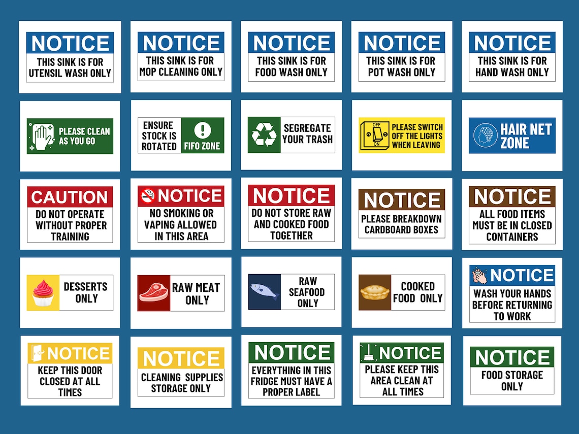 Printable Notice Restaurant Signs, Food Safety, Hygiene, Sinks, Cool ...