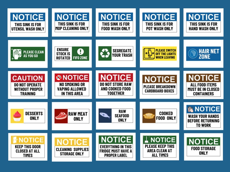Printable Notice Restaurant Signs, Food Safety, Hygiene, Sinks, Cool ...