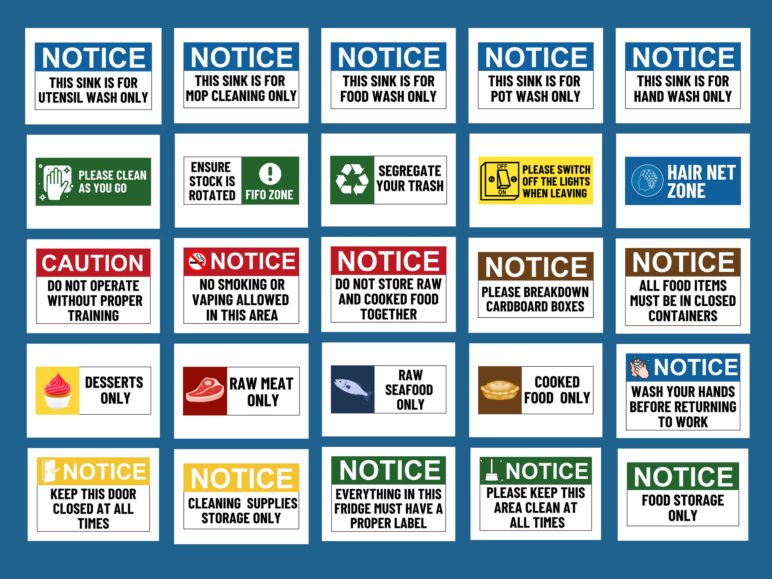 Printable Notice Restaurant Signs, Food Safety, Hygiene, Sinks, Cool ...