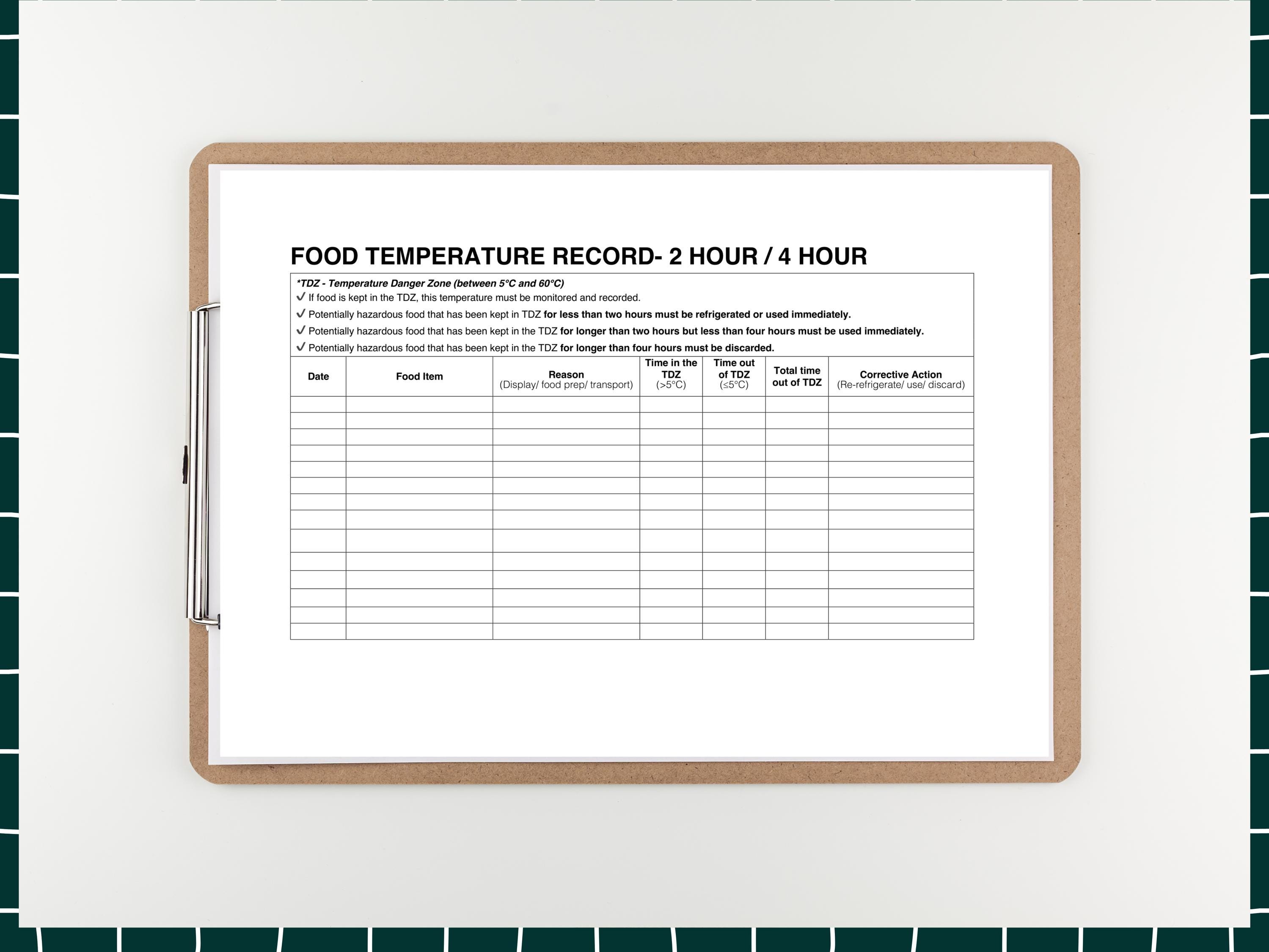 Food Temperature Record Template - Editable HACCP Log, 2 Hour 4 Hour ...