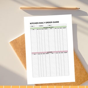 Kitchen Daily Order List, Order Guide. Restaurant and Cafe, Checklist ...