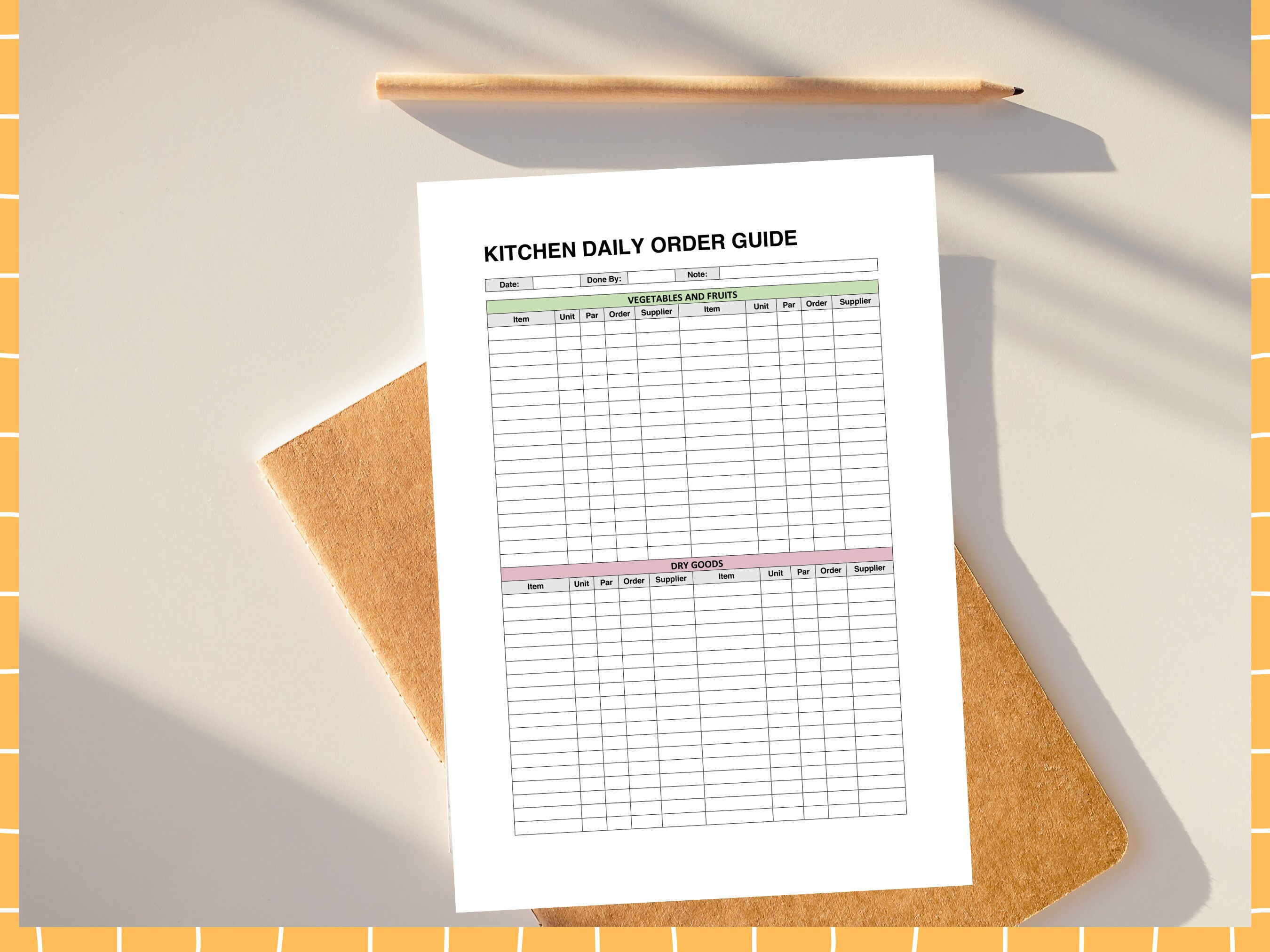 Kitchen Daily Order List, Order Guide. Restaurant and Cafe, Checklist ...