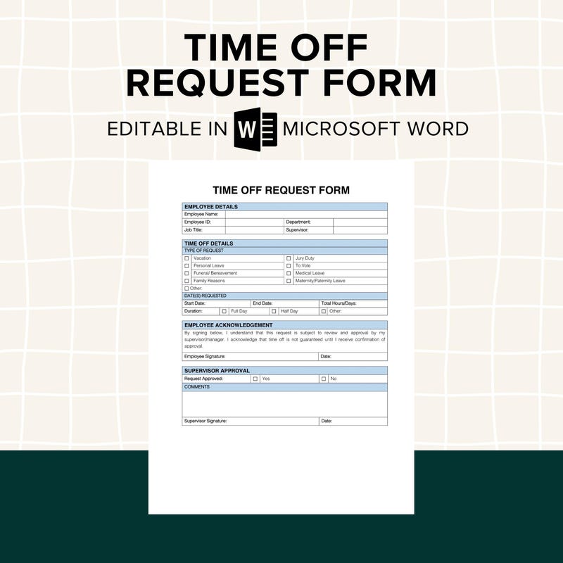 Employee Time off Request Form - Etsy