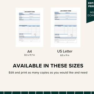 Job Order Form Template, Work Request Form, Editable Word, Printable ...