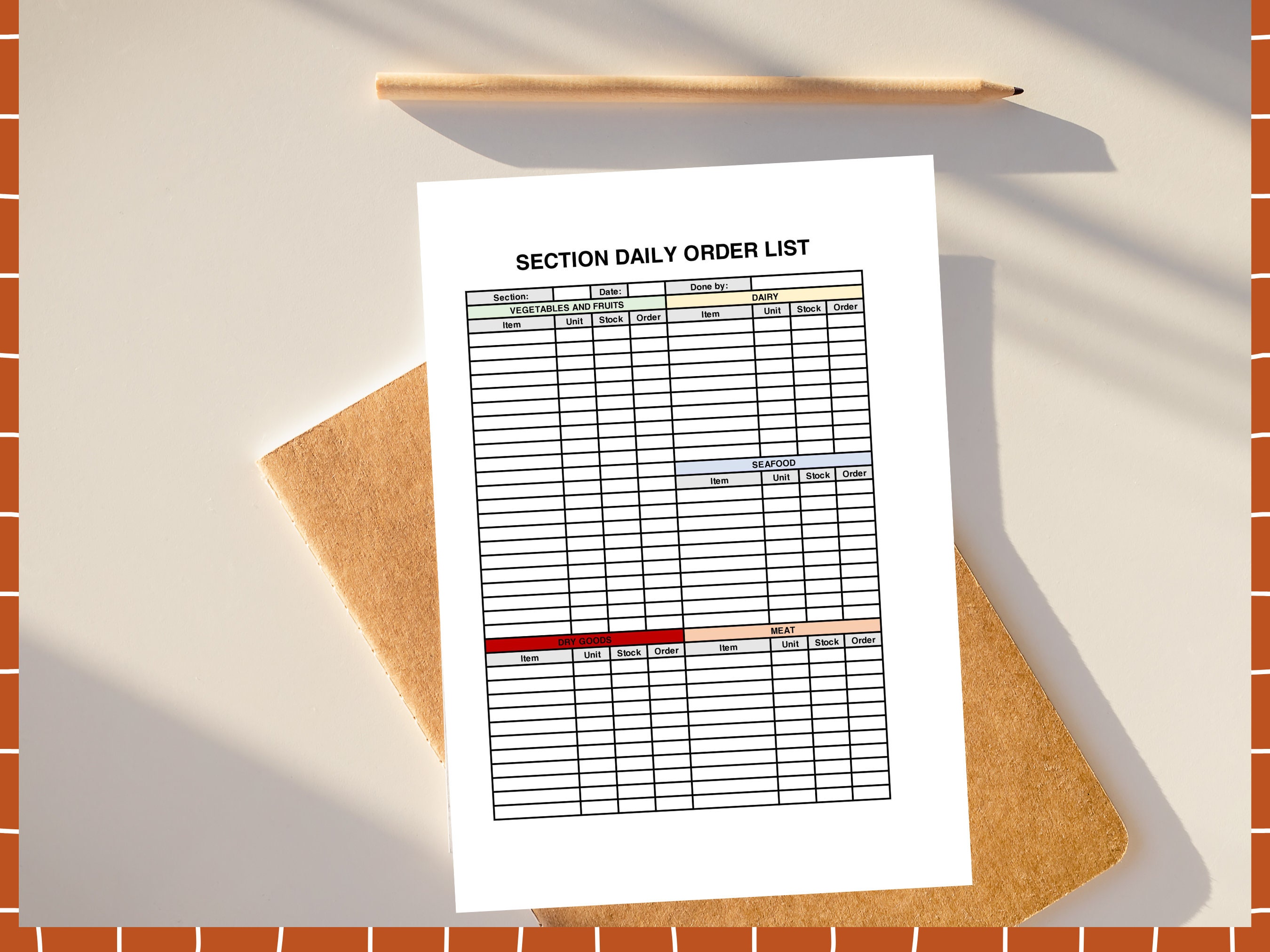 Kitchen Produce Order List, Guide, Section List, Daily, Weekly ...