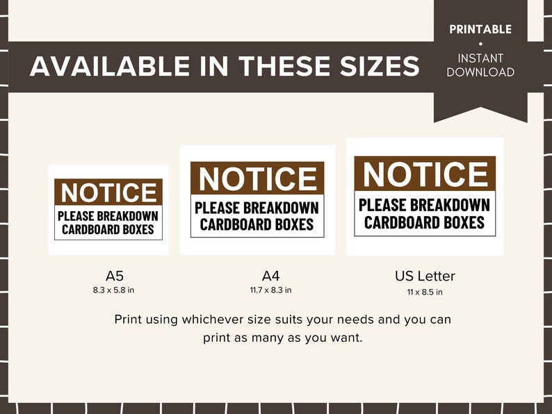 Printable Notice Breakdown Cardboard Boxes, Poster, PDF, PNG, JPG ...