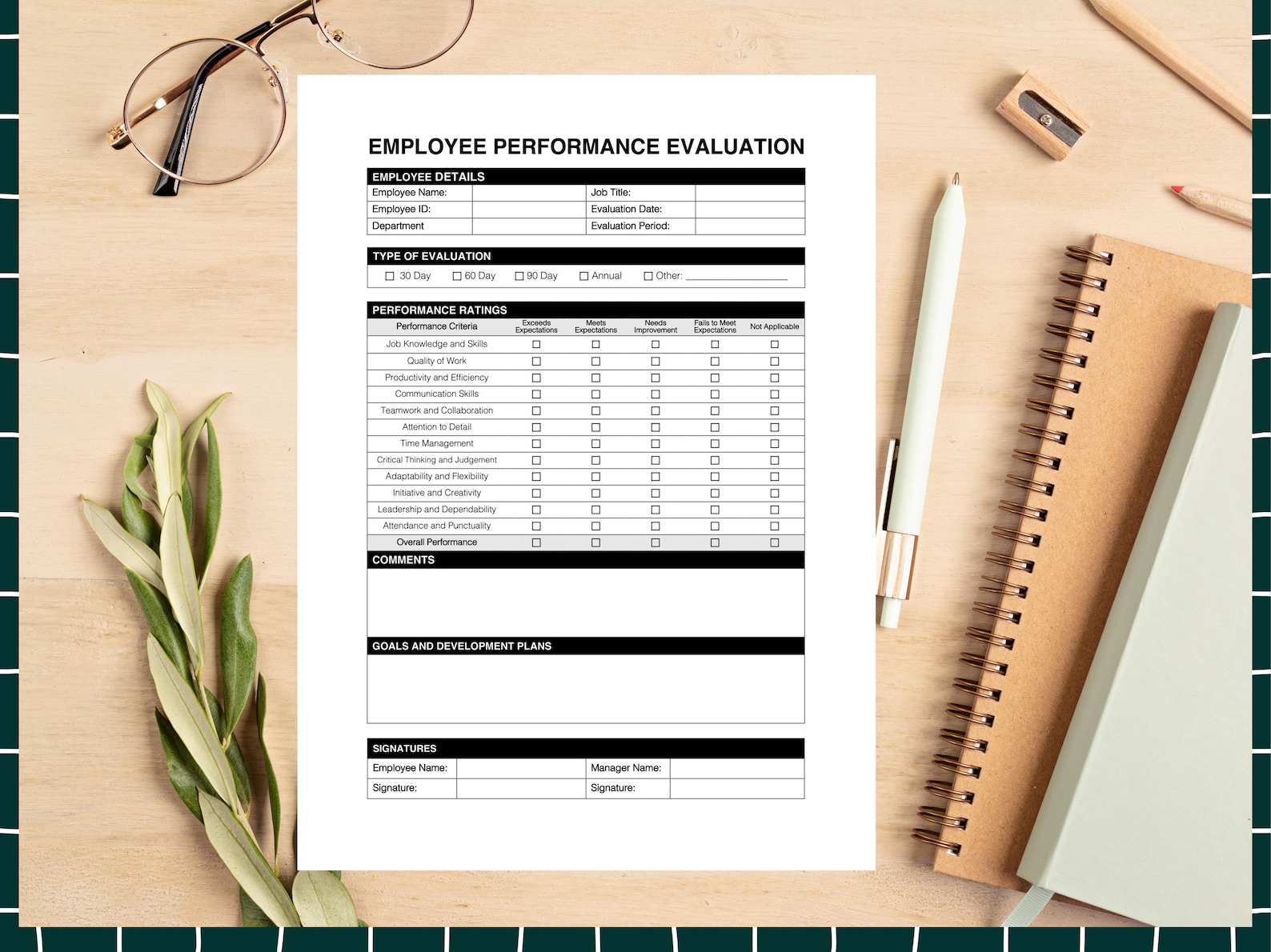 Employee Performance Review Template, Appraisal Form, Employee ...