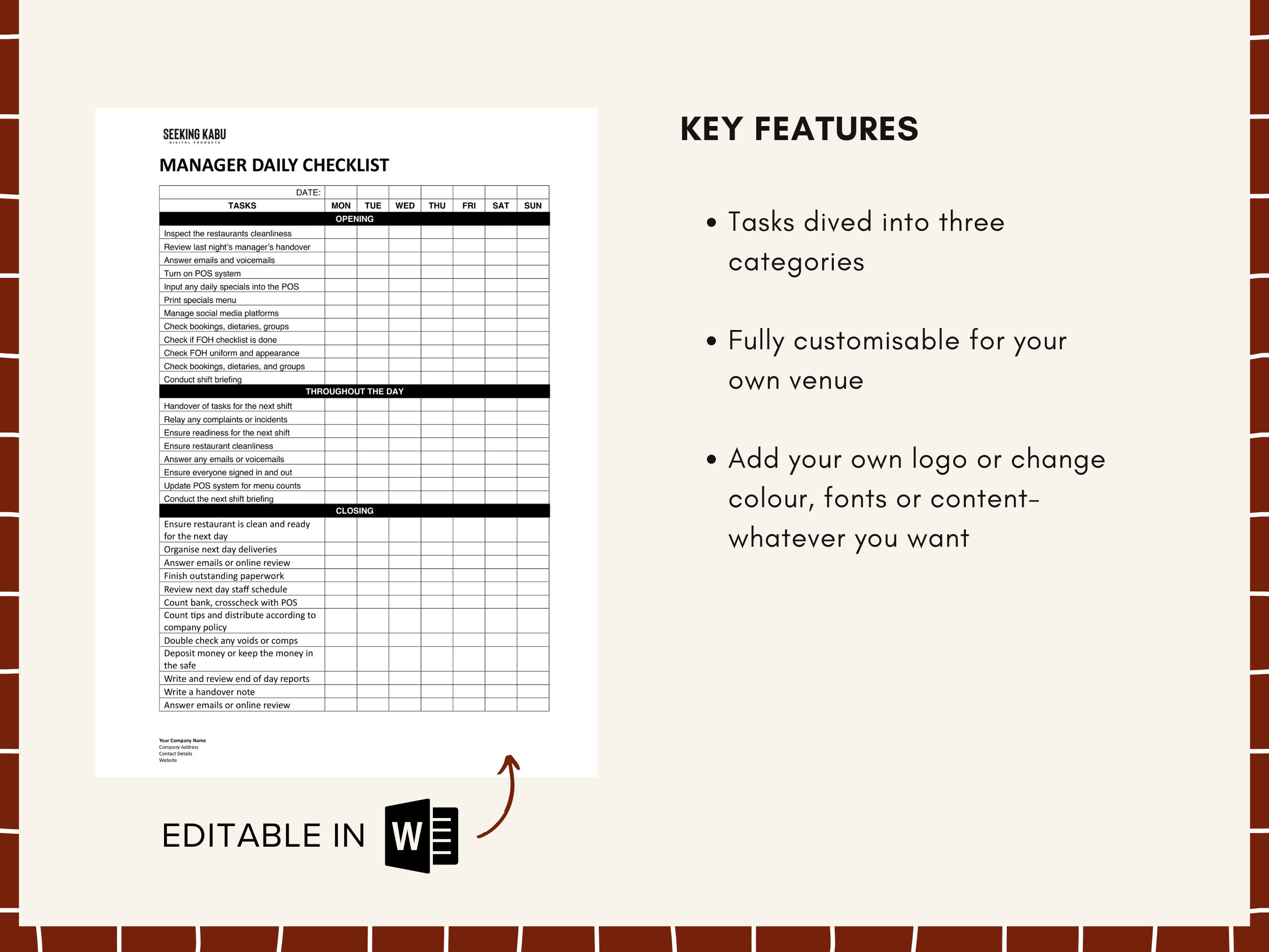 Restaurant Manager Daily Checklist, Cafe, Bar, Casual, Fine Dining ...