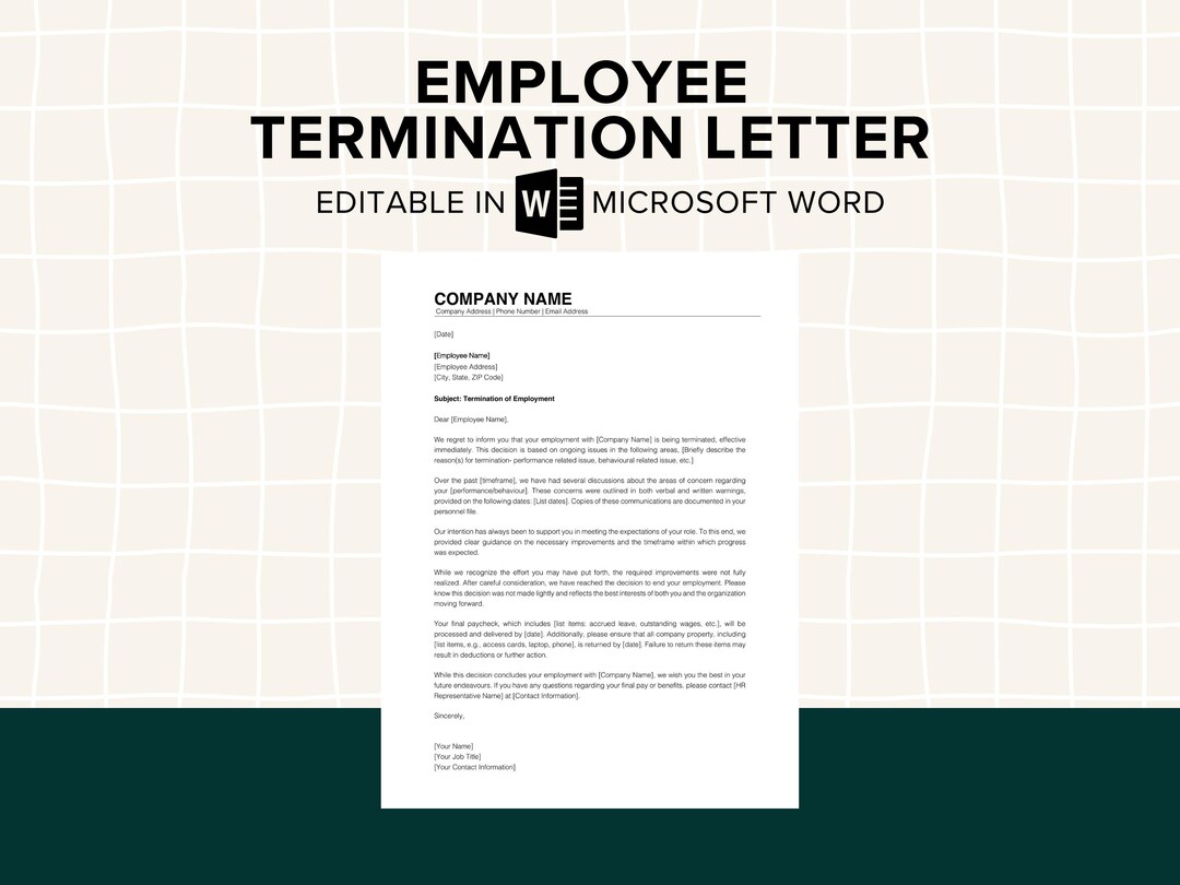 Employee Termination Letter - Editable Microsoft Word Template ...