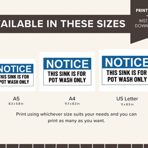 Printable Notice, Pot Wash Sink Only, Instant Download, Public Spaces ...
