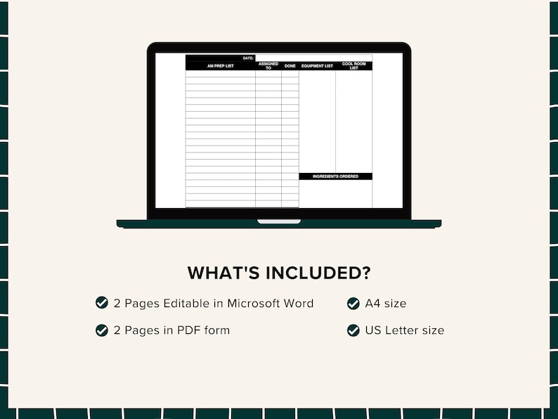 Kitchen Shift Handover Prep List, Notes Fot Chefs, Restaurant and Cafe ...