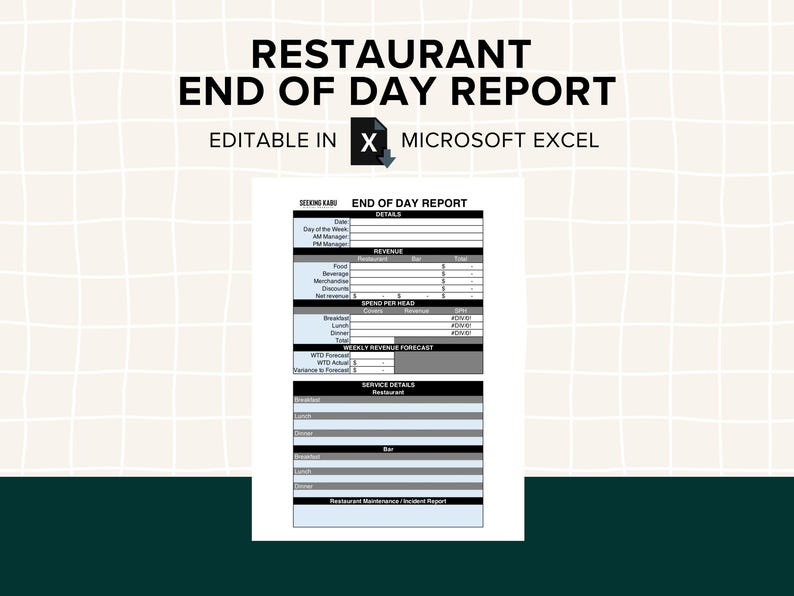 Restaurant End of Day Report, Daily, Weekly, Restaurant, Bar, and Cafe ...