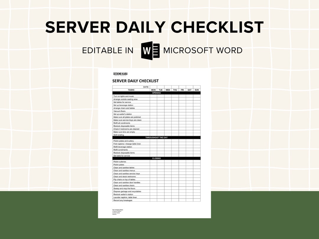 Server Daily Checklist Restaurant Cafe New Hire Training, Mis En Place ...