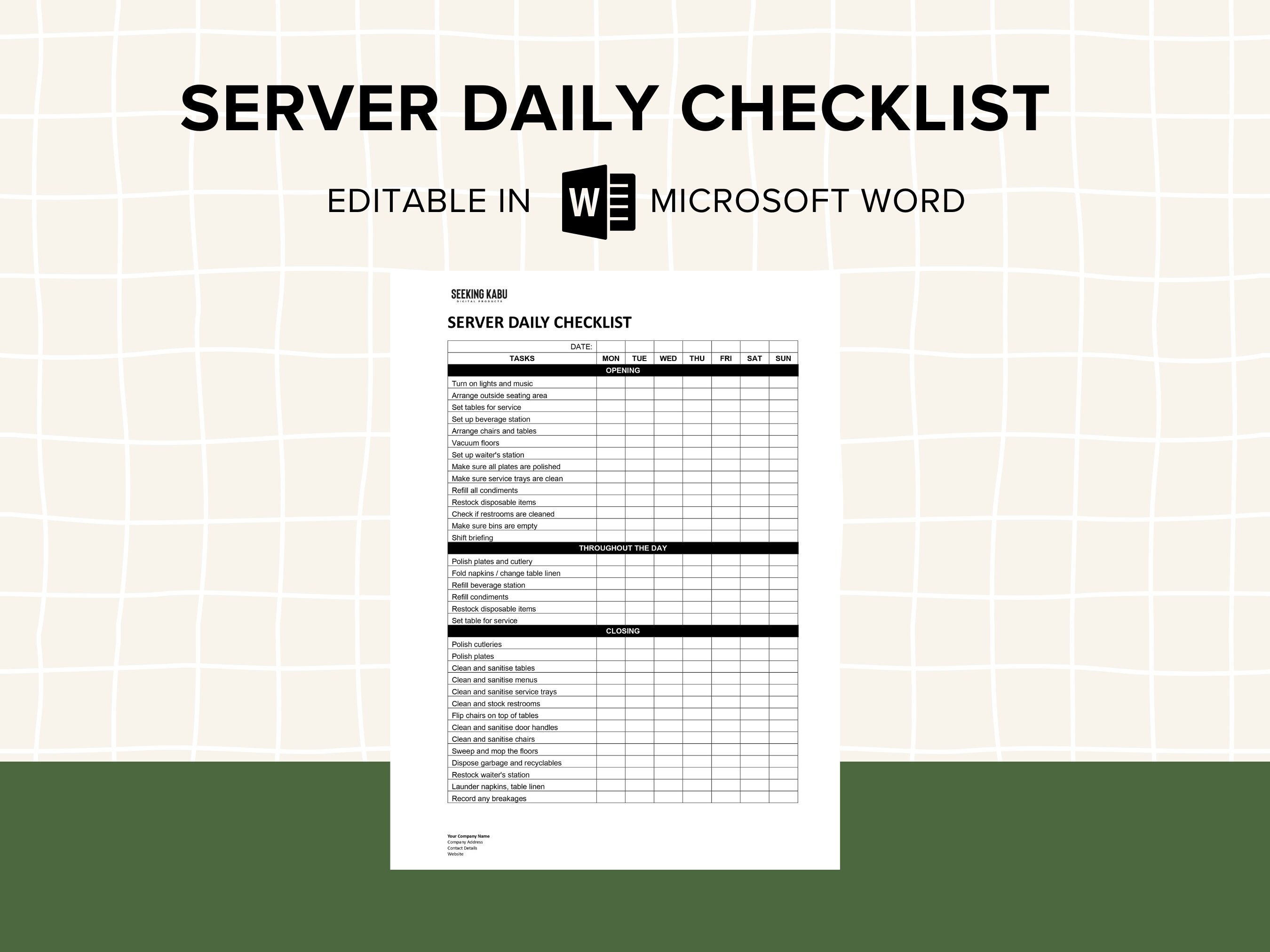 Server Daily Checklist Restaurant Cafe New Hire Training, Mis En Place ...