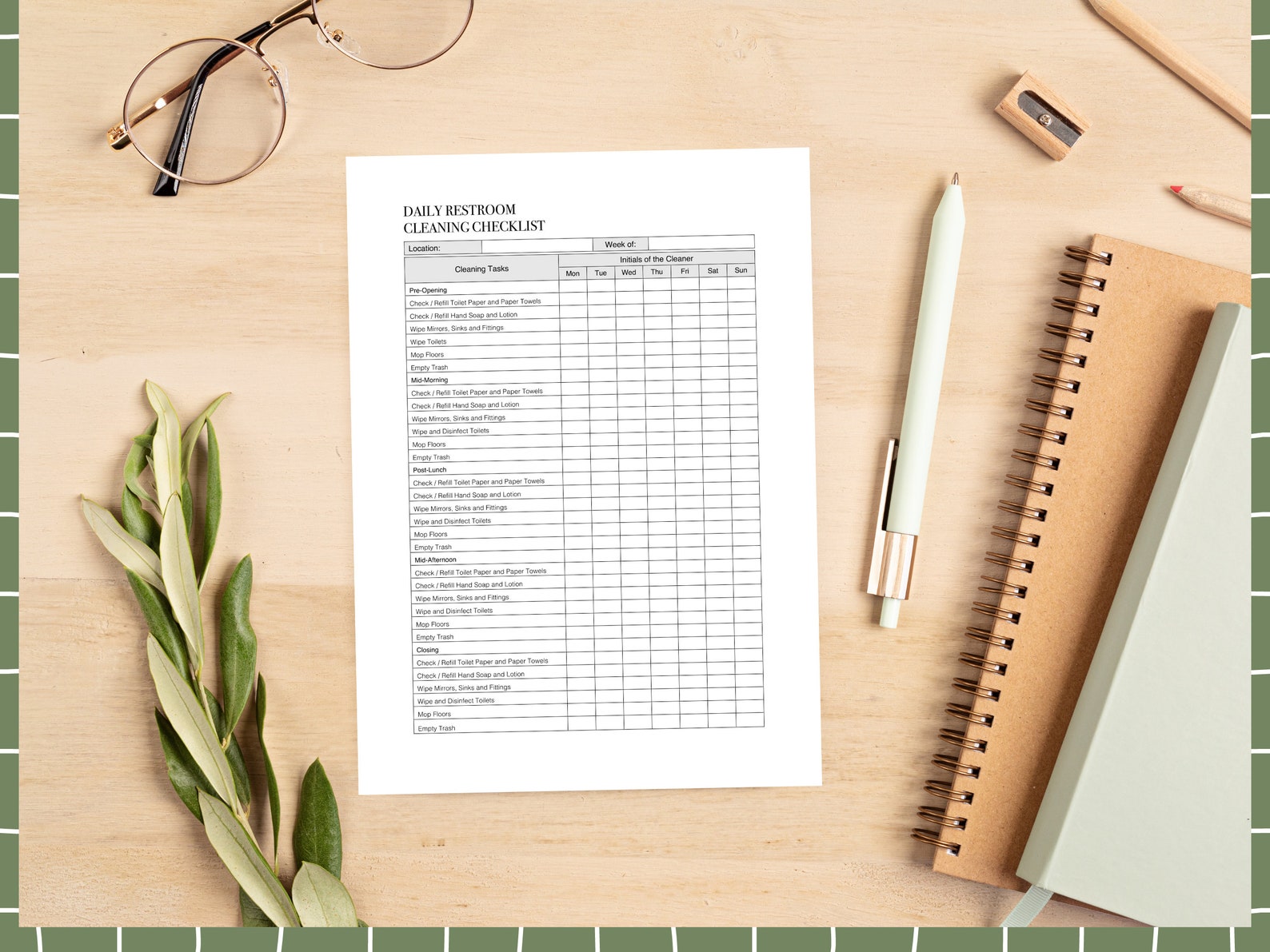 Restroom Cleaning Checklist | Restroom Sign off Form | Editable and ...