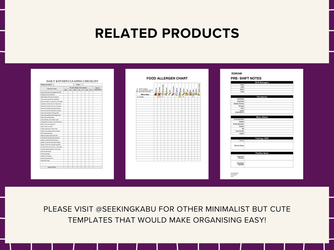 Kitchen Shift Handover Prep List, Notes Fot Chefs, Restaurant and Cafe ...