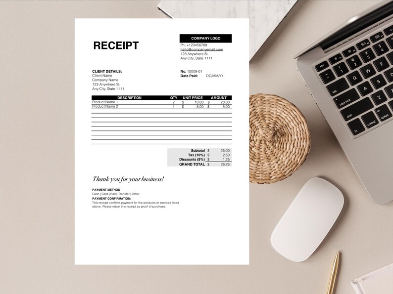 Plantilla de recibo editable en Excel, formularios comerciales ...