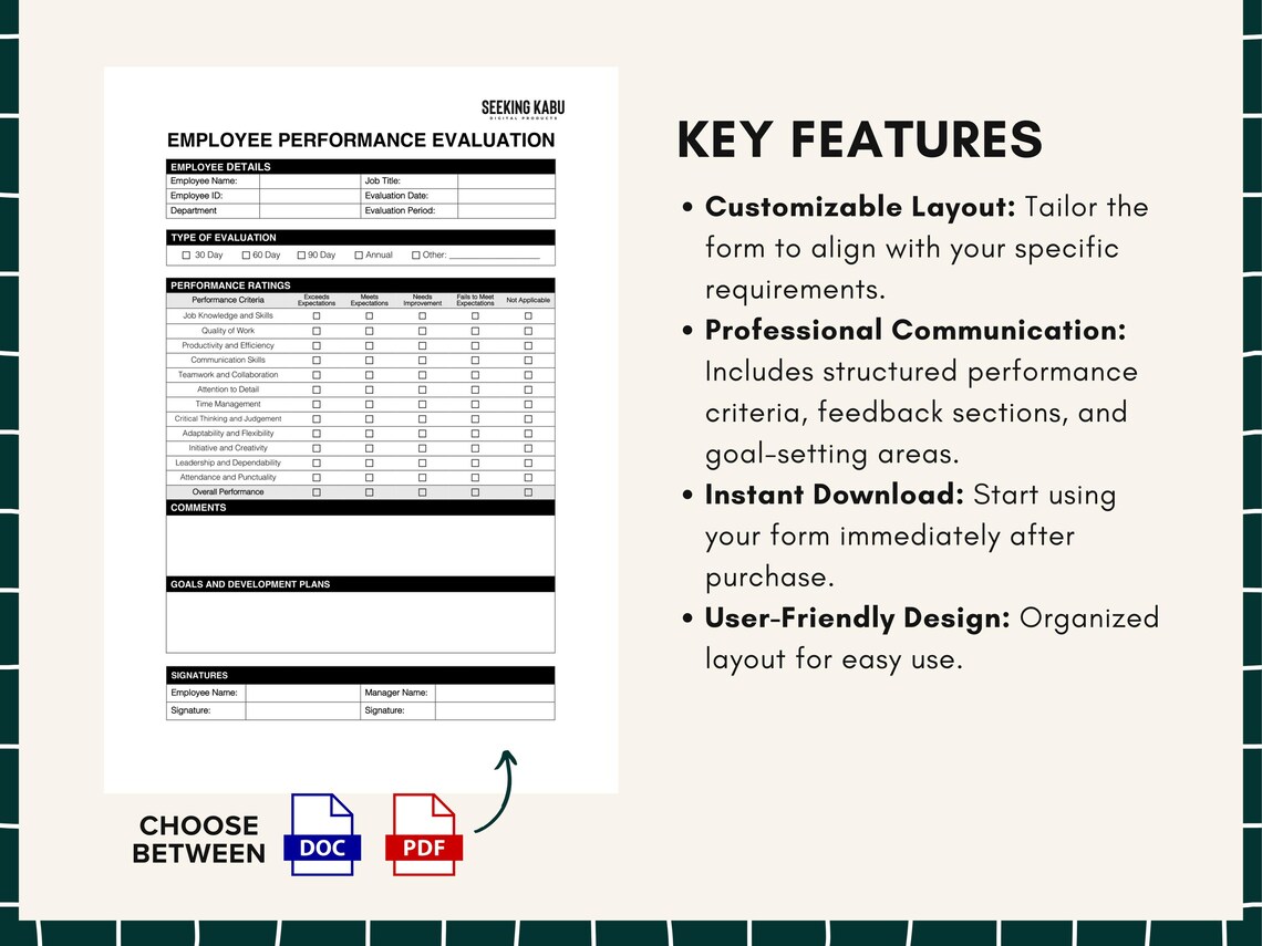 Employee Performance Review Template, Appraisal Form, Employee ...