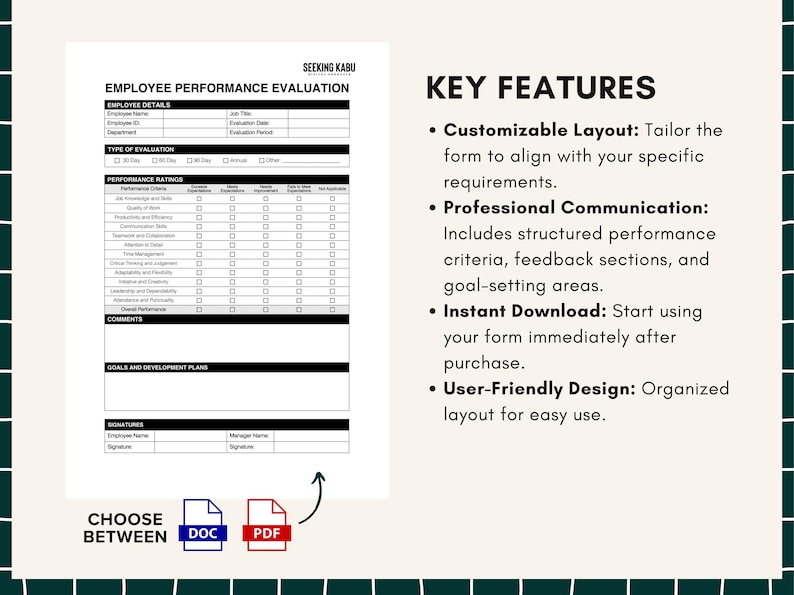 Employee Performance Review Template, Appraisal Form, Employee ...